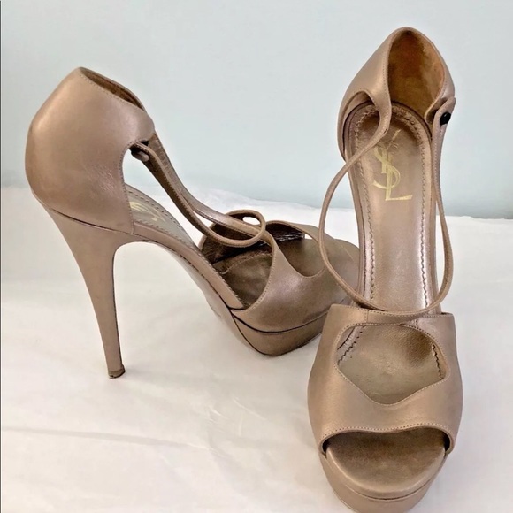 Yves Saint Laurent | Shoes | Ysl Platform Heel Soft Leather Metallic ...